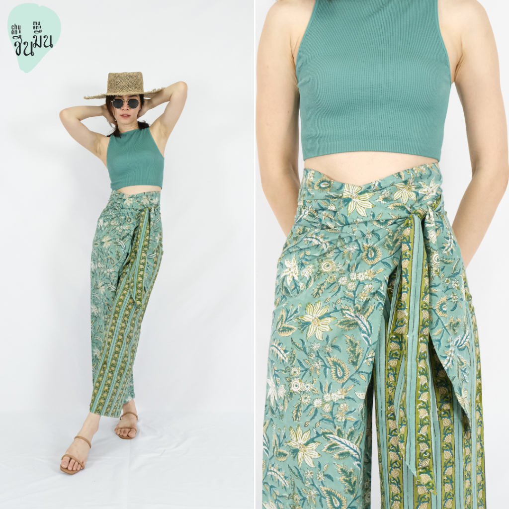 กางเกงขายาว Wrap Pants two colors made by indian cotton กางเกงเลผูกข้าง ...