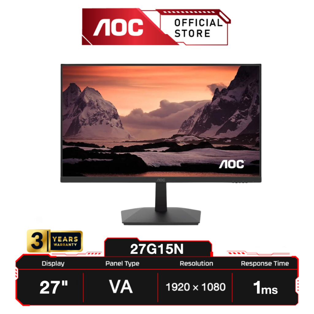 (ใหม่) AOC 27G15N (มอนิเตอร์) 27'' VA/ Flat/ 1920 x 1080 @180 Hz 1ms DP ...