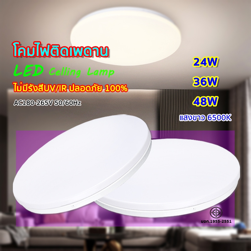 โคมซาลาเปา ไฟติดเพดาน 24W 36W 48W LED ทรงกลม สำเร็จรูปพร้อมหลอด แสงสีขาว Daylight 6500K รับ ...