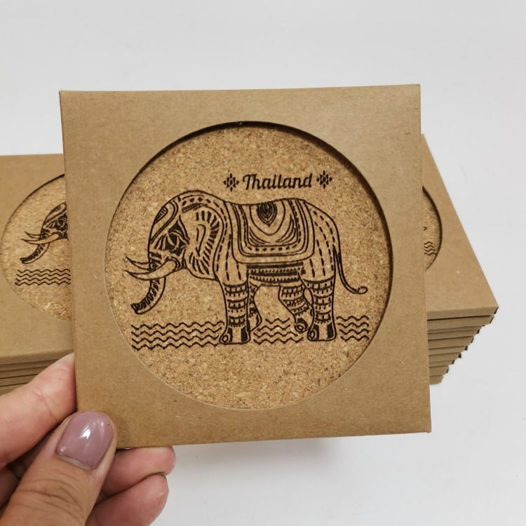 จานรองแก้วไม้คอร์ก Cork Coaster, Elephant Thailand ของขวัญ ของฝาก ของ ...