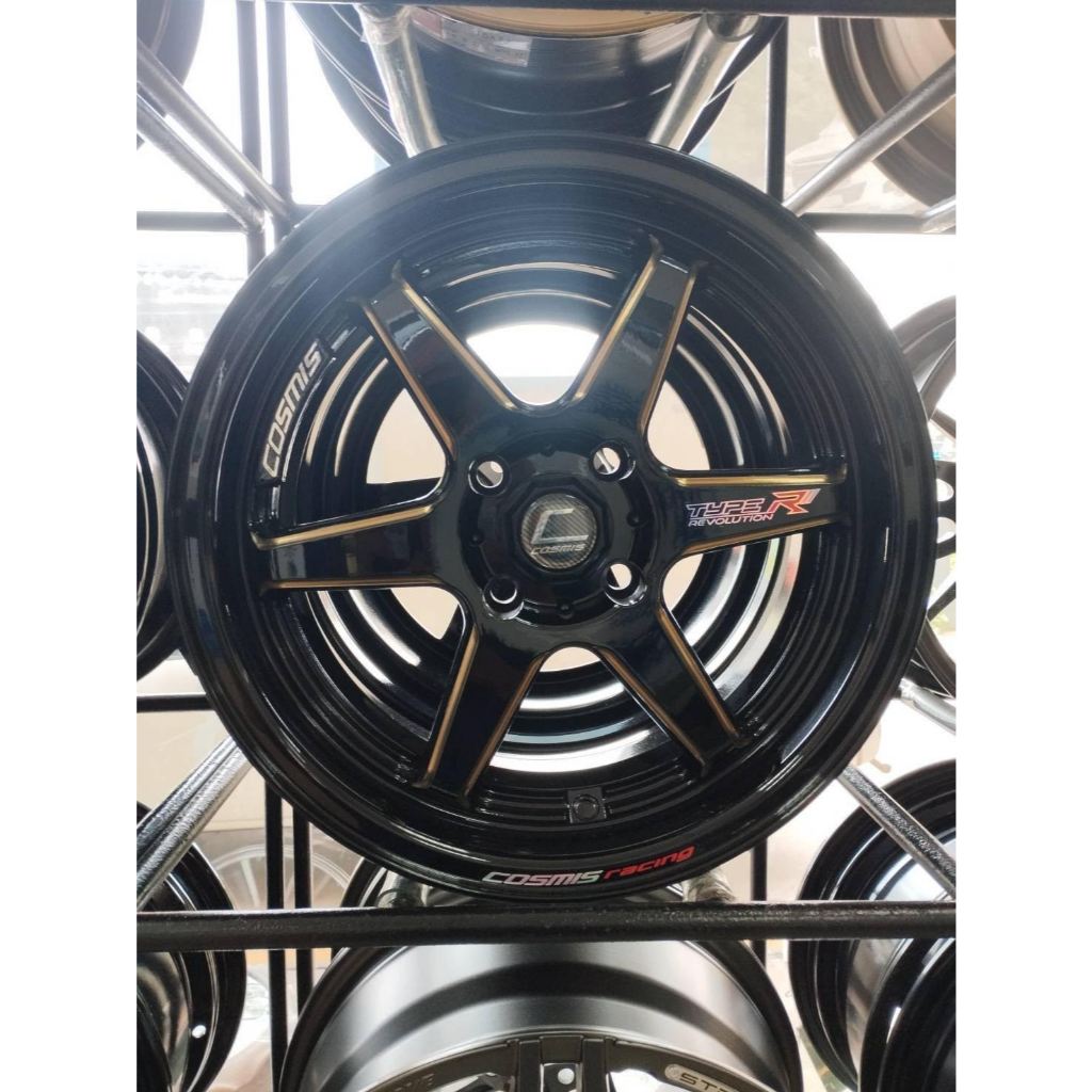 ล้อแม็กซ์รถเก๋ง 7x15/4รู 100 COSMIS TYPE-R ดำ+CNCข้างก้านไดร์ทอง+เพลท [BLK-WTG-Plate] | Shopee ...