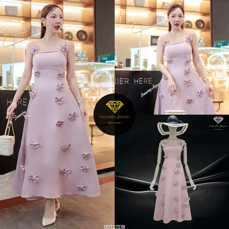 ชุดเดรสยาวสีชมพู ชุดไปงานแต่ง งานป้าย Pachara | Shopee Thailand