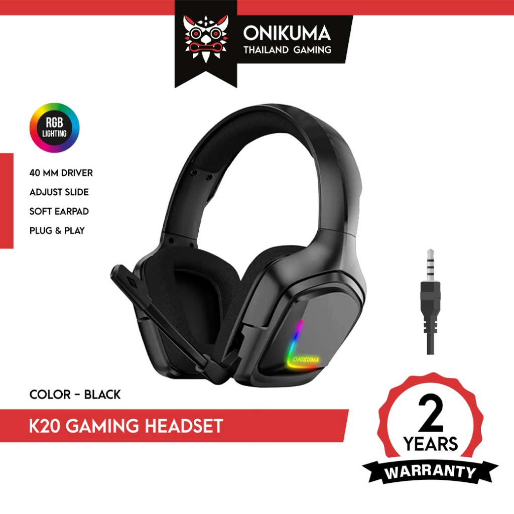 ONIKUMA K20 Gaming Headset หูฟังเกมมิ่ง 3.5 ลำโพง 40 mm แสงไฟ RGB ใช้ ...