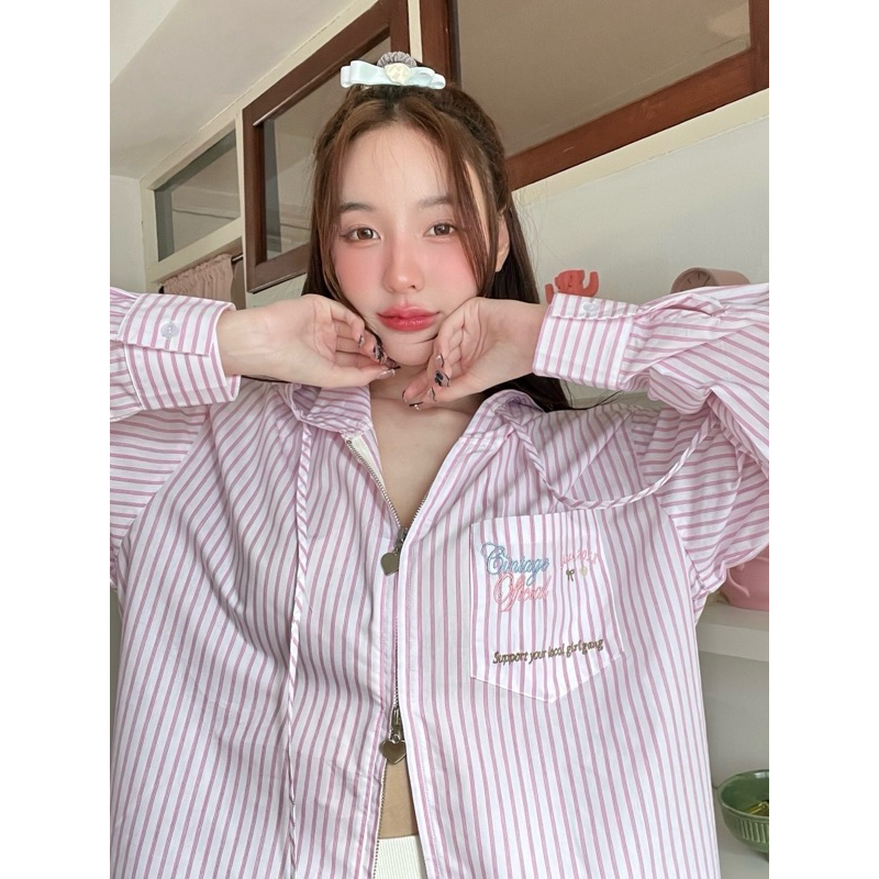 Cintage♡ CT1914 เชิ้ตแขนยาวซิปlesley987 💘 | Shopee Thailand