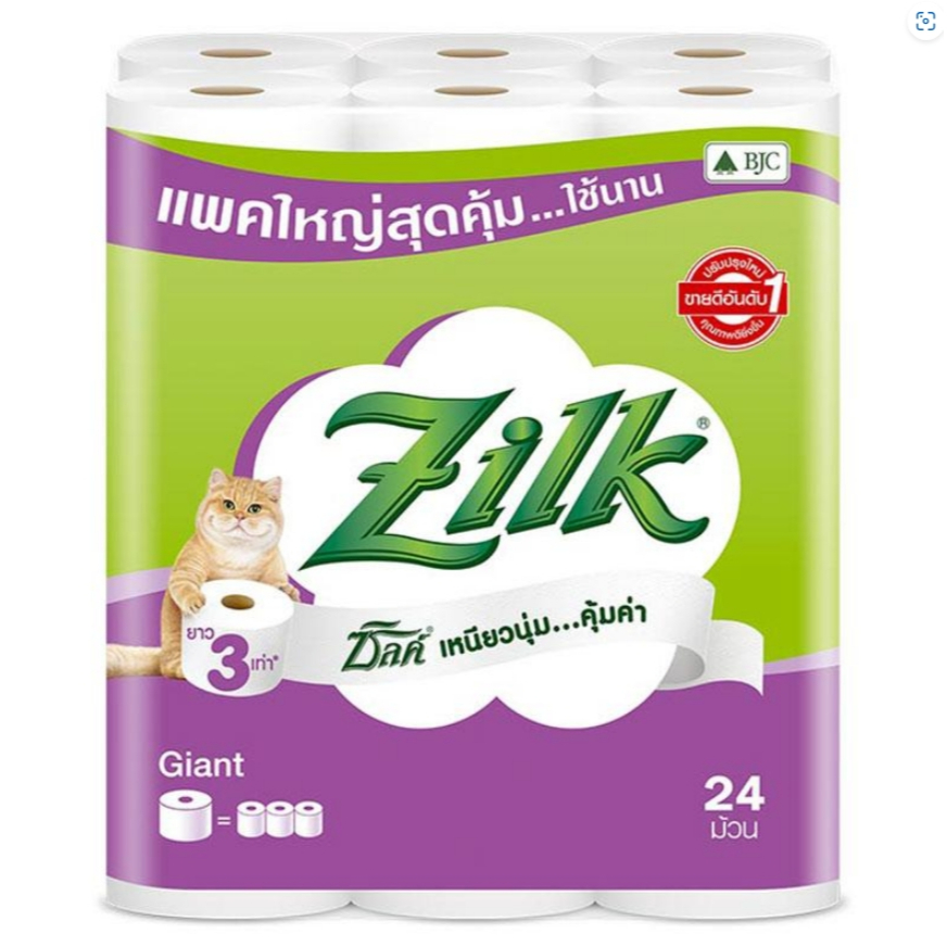 ซิลค์ ไจแอนท์ กระดาษชำระแบบม้วน แพ็ค 24 ZILK Giant Tissue Paper Roll Pack 24 | Shopee Thailand