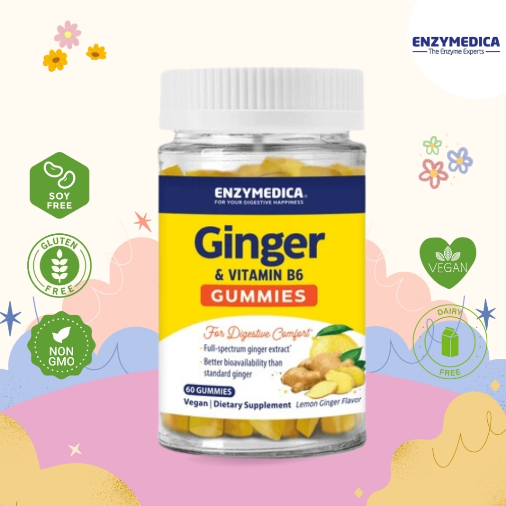 ENZYMEDICA Ginger & Vitamin B6 Gummies 🎉กัมมี่ขิงรสมะนาว ผสมวิตามินบี6 ...