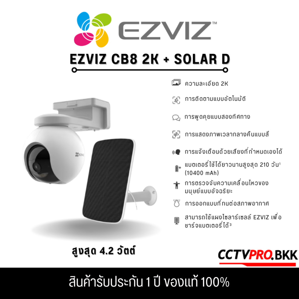Ezviz CB8 2K (3MP) Camera + แผงโซลาร์เซลล์ กล้องวงจรปิด ของแท้ ประกัน ...