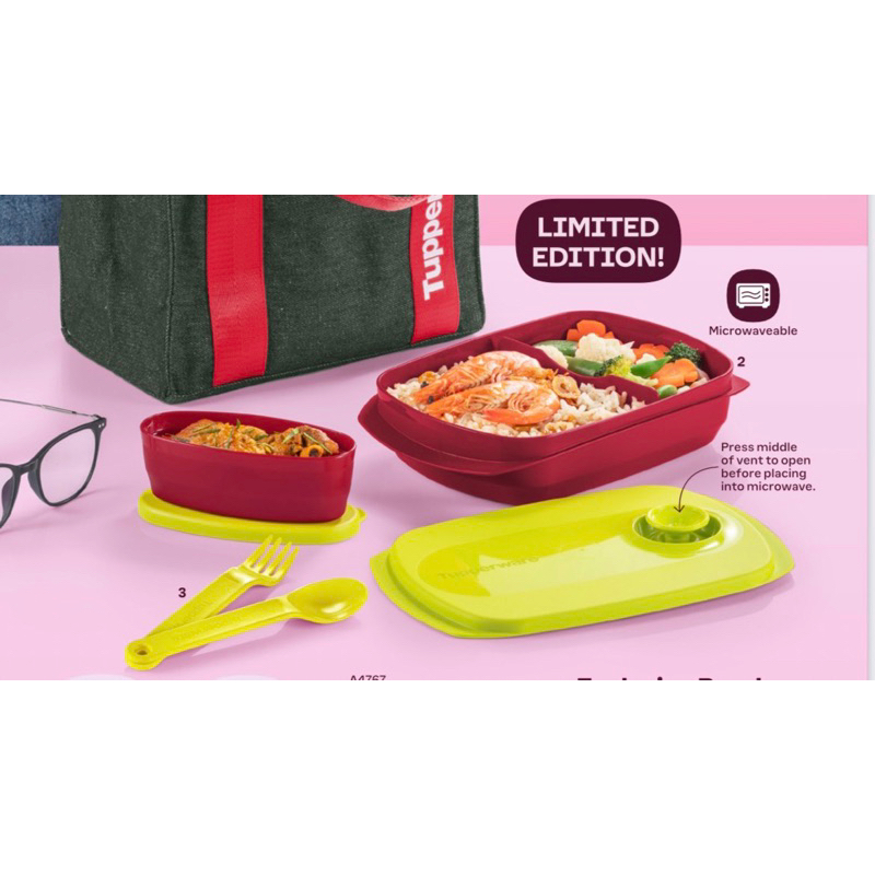 Tupperware เซ็ตกระปุกข้าวอุ่นในไมโครเวฟได้+ช้อน-ส้อม Reheatable Divided ...