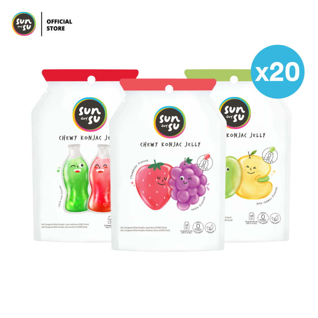 (แพ็ก 20) Sunsuซันซุ เยลลี่ผสมบุก รวม 6 รสชาติ เยลลี่บุก 0 แคล มีการ์ด PiXXiE ทุกซอง | Shopee ...