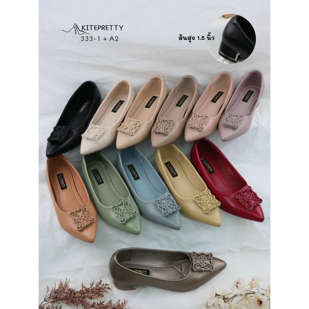 **สินค้าพร้อมส่ง** 333-1 + A2 รองเท้าคัทชู ส้นก้อน 1.5นิ้ว หน้าประดับอะคริลิก ไซส์ 35 - 40 ...