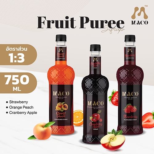 [แถมฟรี หัวปั๊ม] Maco ไซรัป น้ำเชื่อม มีเนื้อผลไม้ Fruit Puree Syrup (750 ml.) | Shopee Thailand
