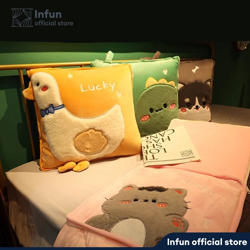 Infun ชุดผ้าห่มลายห่านขนาดใหญ่หมอนพับและผ้าห่มแบบ Dual Use ที่จำเป็น ...