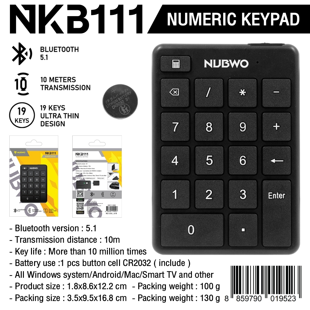 Nubwo NKB-111 Numeric Keypad Bluetooth 18Keys แป้มพิมพ์ตัวเลขไร้สาย | Shopee Thailand