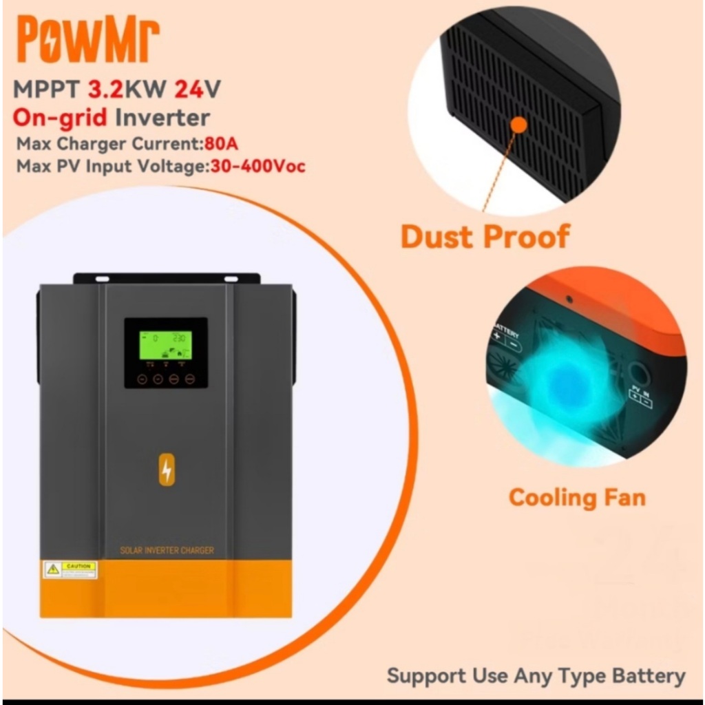 PowMR POW-HVM3.2H-24V-N Hybrid Solar Inverter ทำงานที่ 32-400V ส่งจาก ...