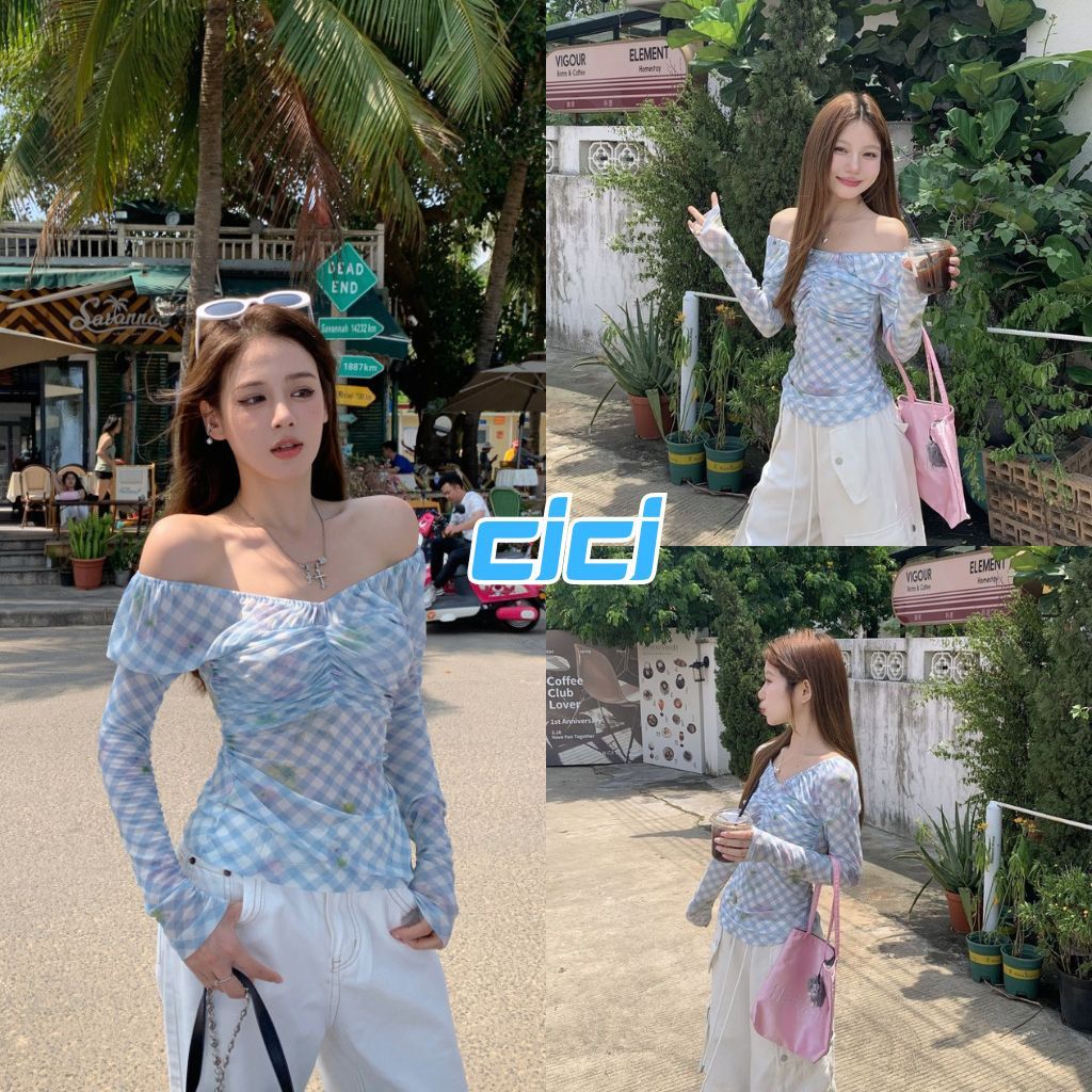 Cici (NO. 1165) เสื้อแขนยาวซีททรู ใส่ได้สองแบบ ปาดไหล่/คลุมไหล่ ใส่แล้วเพรียว หุ่นสับ | Shopee ...