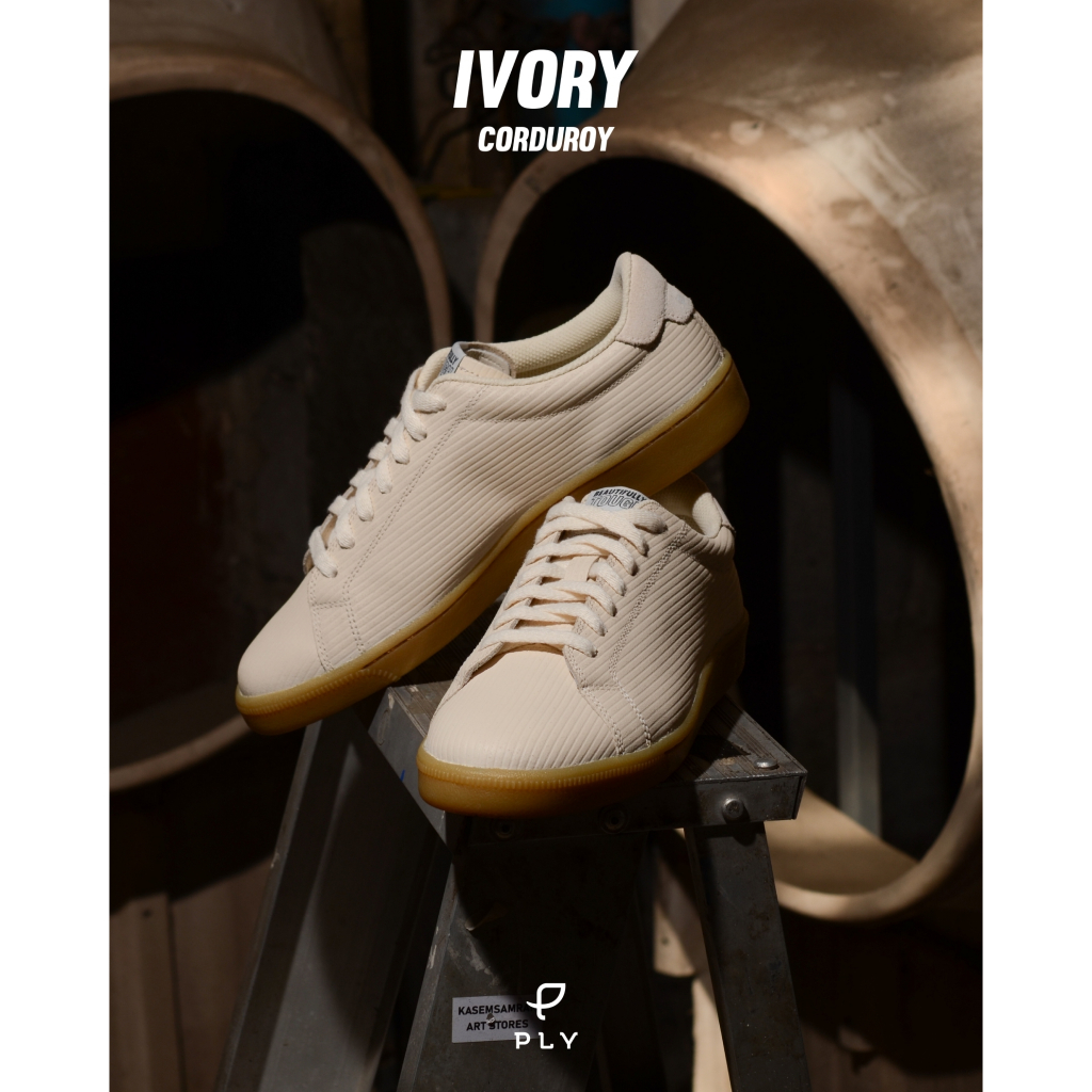 PLY Sneakers รุ่น CORDUROY Low (IVORY) รองเท้าผ้าใบ หนังอัดลายลูกฟูก ...