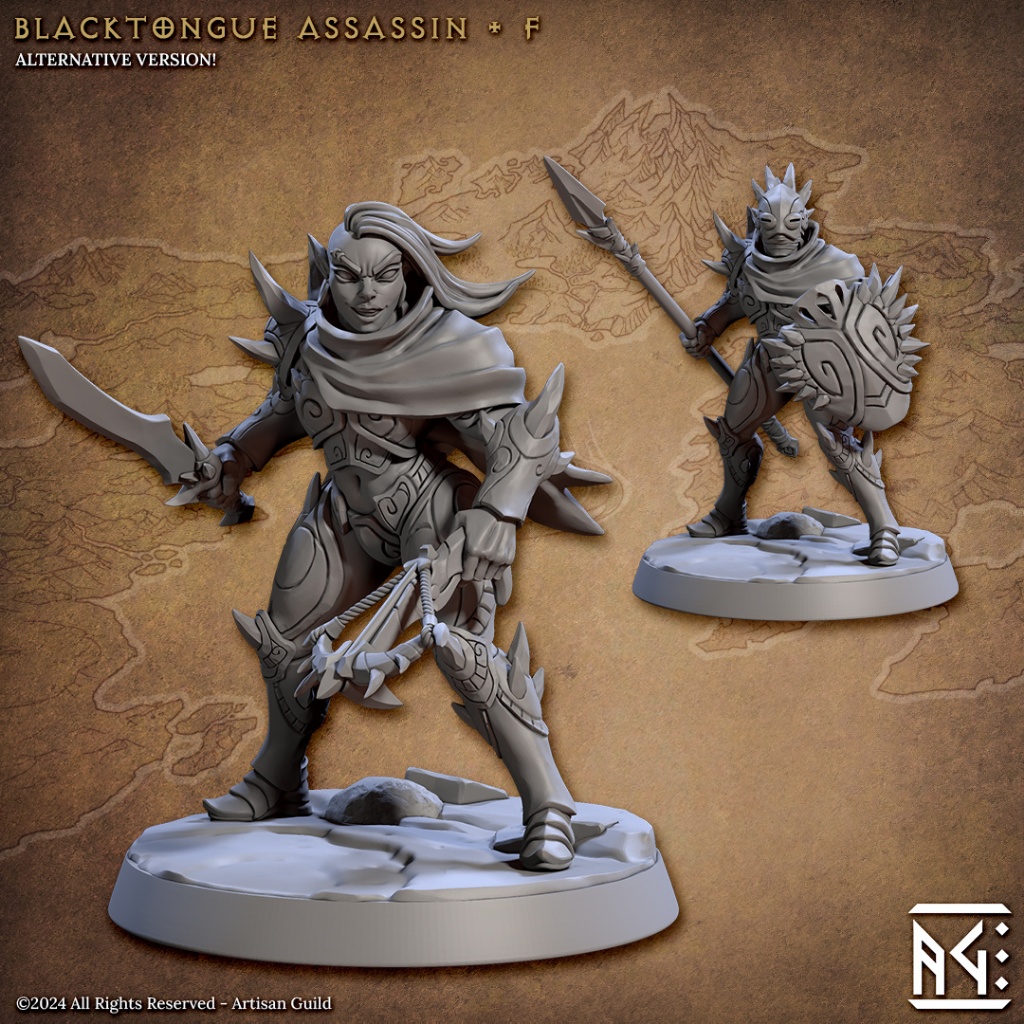 Blacktongue Assassin F - Blacktongue Assassins - Humanoid Elf Drow / 32mm scale 3D printed ...