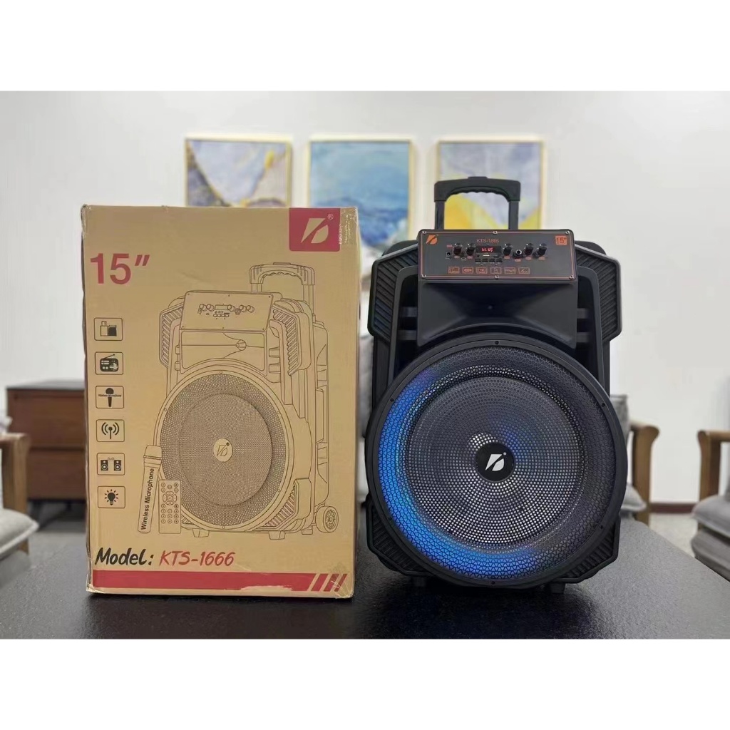 ลำโพงบลูทูธ รุ่นKTS-1666 ดอก15นิ้ว รองรับ AUX TF USB แถมไมค์ลอย/รีโมท ...