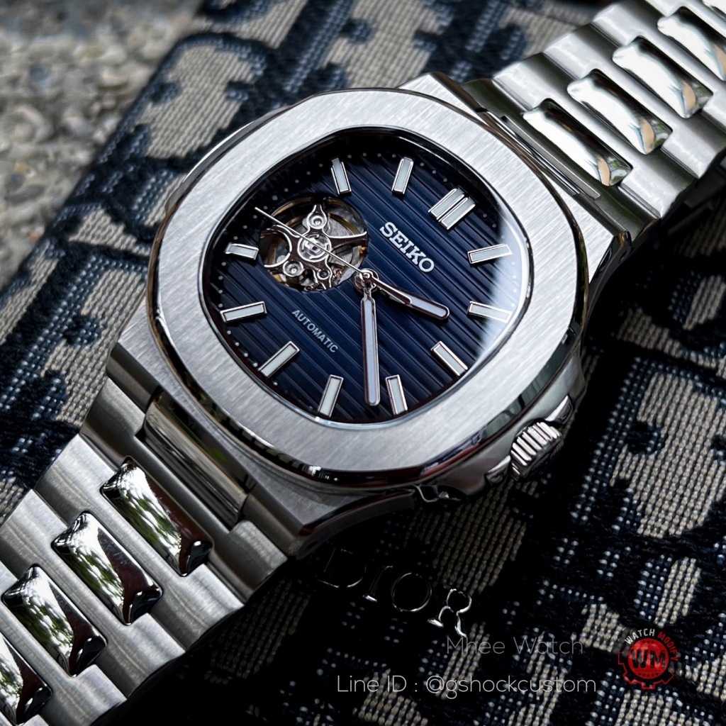 Seiko Mod Open Heart Nautilus Design Deep Blue Waffle Dial NH38 ...