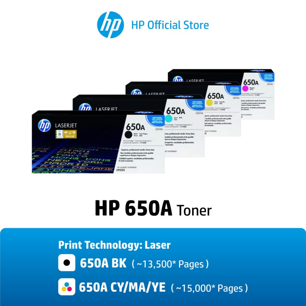 HP 650A Black/Color (ตลับผงหมึกสี/สีดำ) Original LaserJet Toner ...