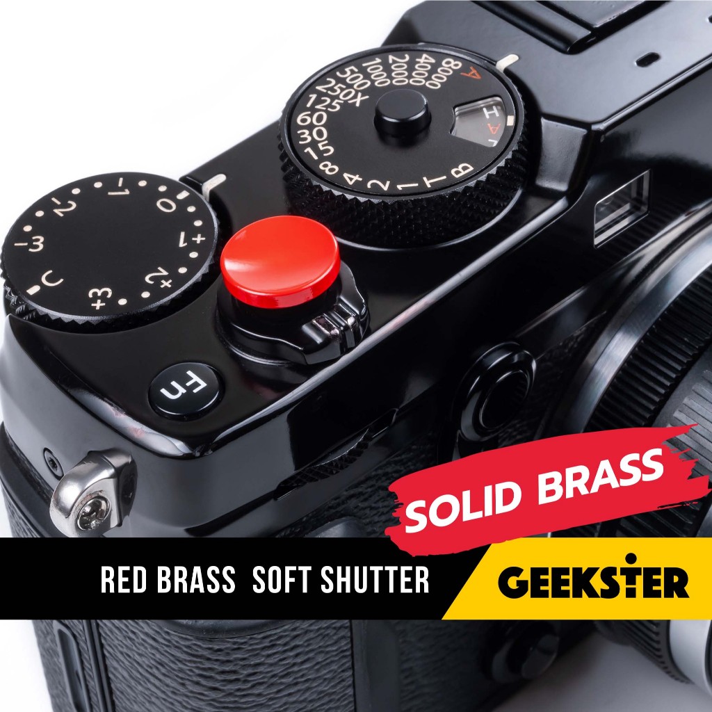ปุ่ม Soft Shutter แบบเว้า สีแดง สด ขอบเรียบ ทองเหลือง แท้ ( Brass Soft Release Button / Concave ...