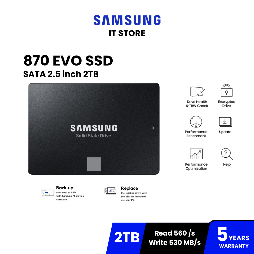SAMSUNG 870 EVO SSD SATA 2.5" 560 / 530 MB/s ความจุ 2TB : 5Y (870 EVO / MZ-77E2T0BW) | Shopee ...