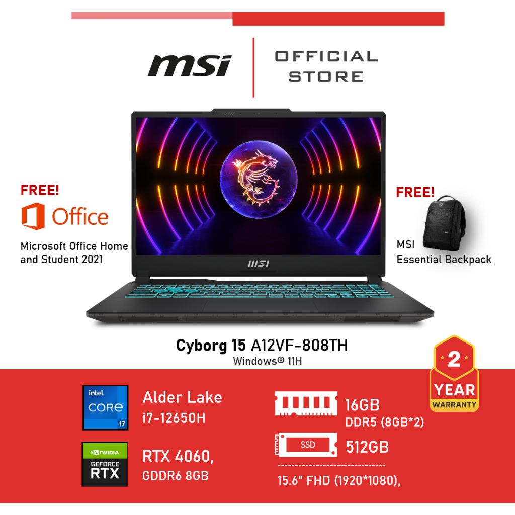 [Pre-Order] MSI Cyborg 15 A12VF-808TH (15.6" FHD, RTX 4060, GDDR6 8GB ...
