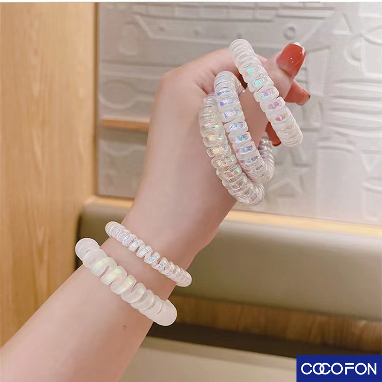 🔥พร้อมส่ง🔥 #CC58 Hair band ยางรัดผม แบบเกลียว เกาหลี สีมุกใส 1 เส้น ...