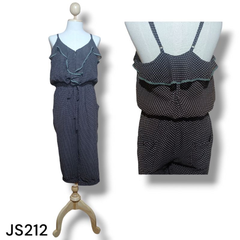 JS212 Olive Des Olive จั้มสูทน้ำตาลลายจุดสม็อคหลัง | Shopee Thailand