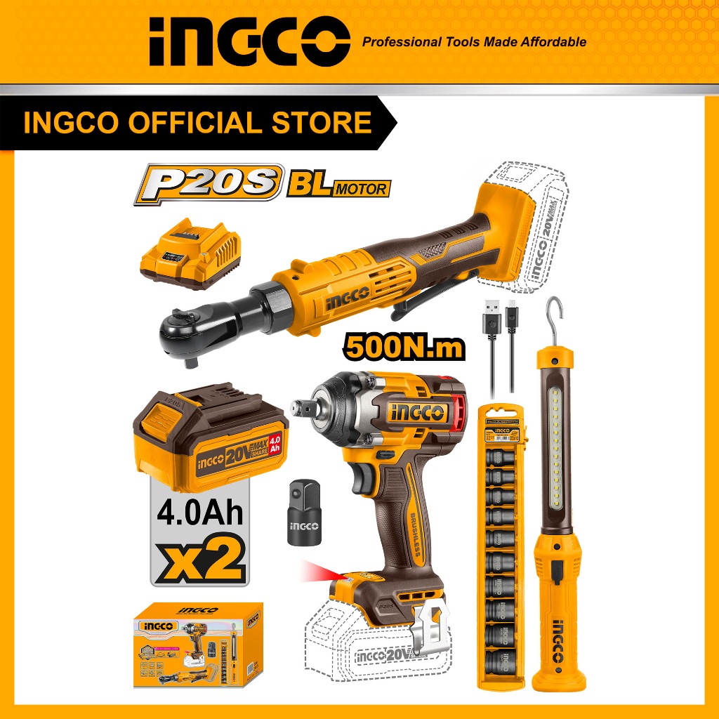 INGCO Combo Set บล็อคกระแทก 500Nm + ไฟฉาย USB + ประแจด้ามฟรีลม ...