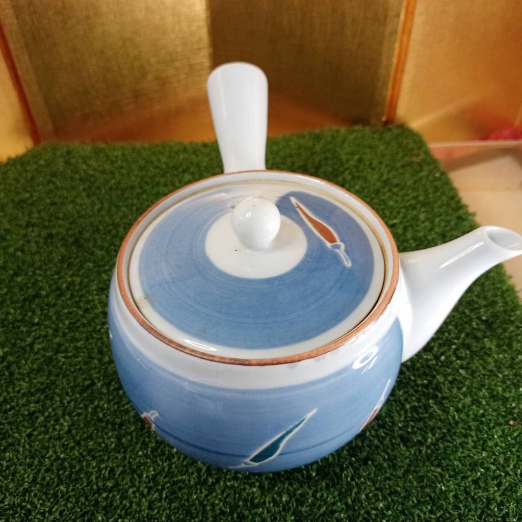 Teapot Kyusu Takoname Kyushu JAPANESE Chili grain pattern, blue ...