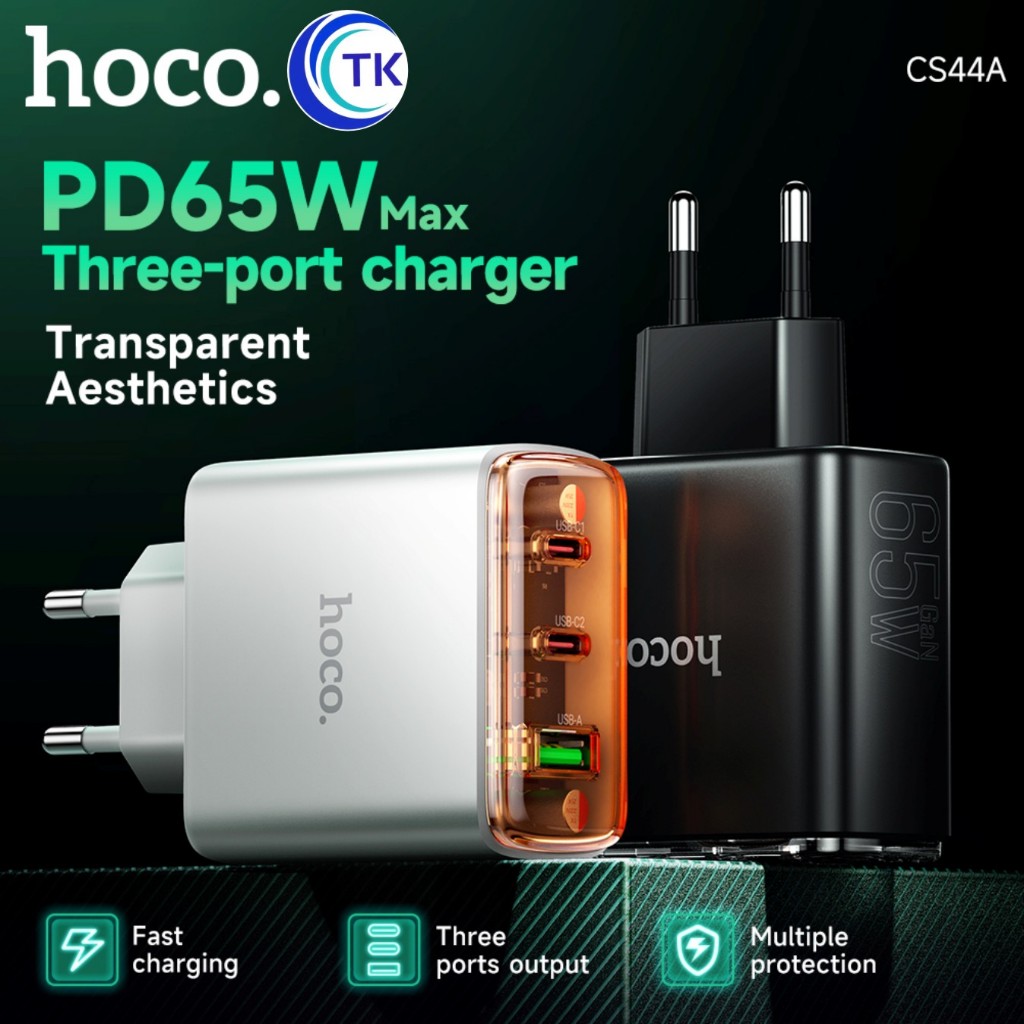 ใหม่!! HOCO CS44A หัวชาร์จ 3in1 Fast Charger PD65W 2ช่อง Type-c 1ช่อง ...