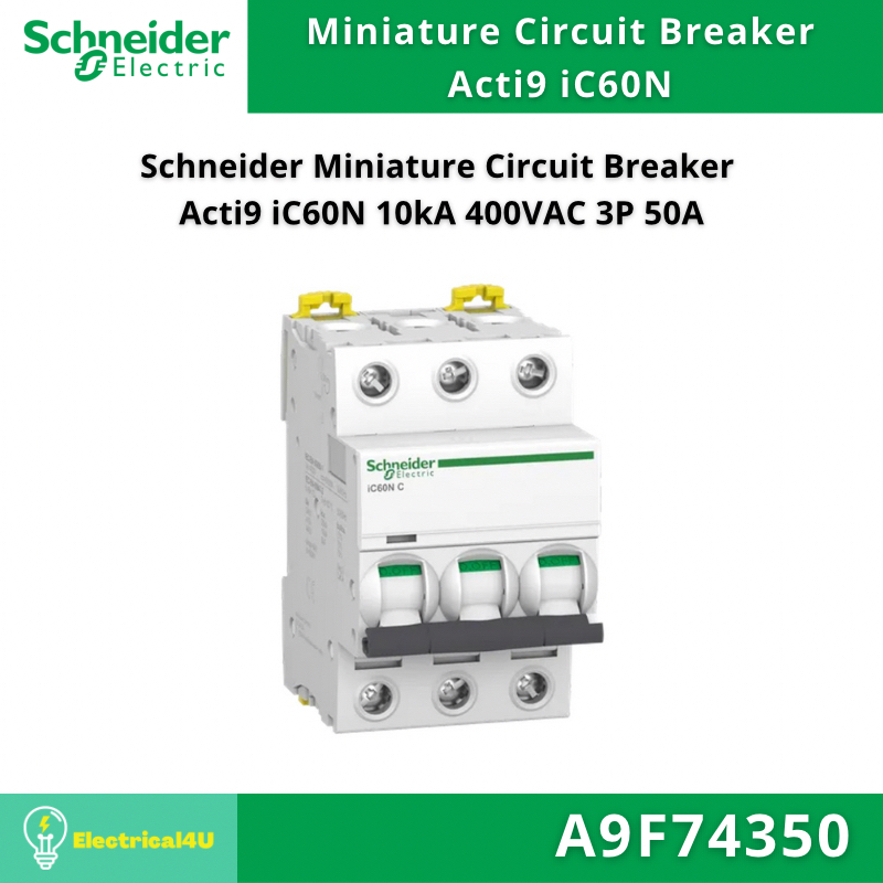 Schneider Electric A9F74350 Miniature Circuit Breaker Acti9 iC60N 10kA, 400VAC, 3P, 50A | Shopee ...