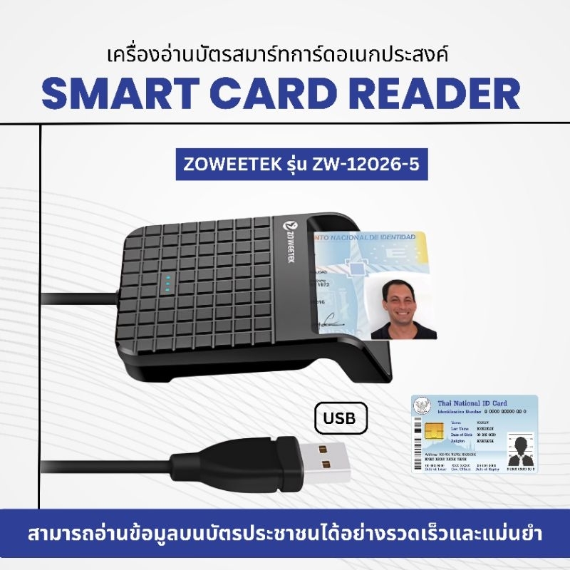 Zoweetek เครื่องอ่านบัตรประชาชน Smart card reader รุ่น ZW-12026-5 ...