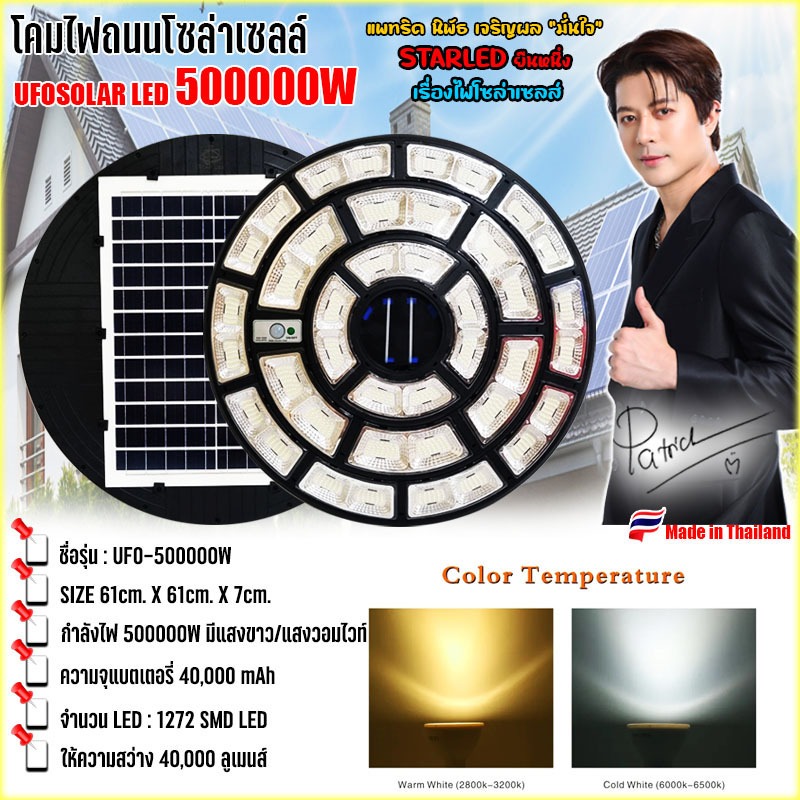 ไฟโซล่าเซลล์ ใหม่ล่าสุด UFO-500000W-WW แสงวอมไวท์ 1272LED สว่าง360 องศา ใช้พลังงานแสงอาทิตย์ ...
