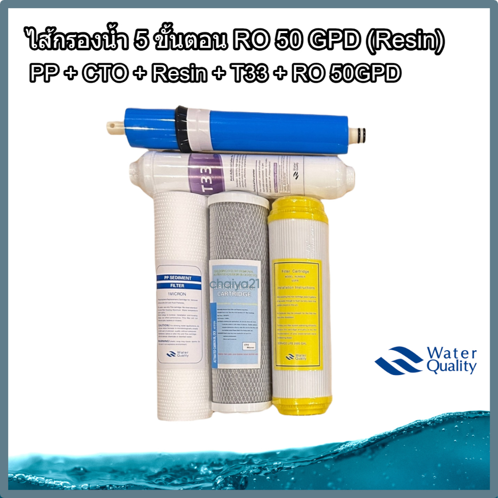 ชุดไส้กรองน้ำ RO 50 GPD Resin ขนาด 10 นิ้ว ไส้กรองน้ำ มาตรฐาน 10" (PP, Carbon, Resin, Ro ...
