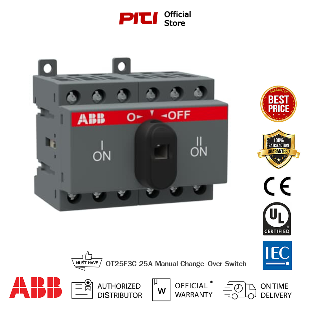 ABB OT25F3C 25A 3P 9kW Manual change over switches (ON-OFF-ON) สวิตซ์สลับแหล่งจ่ายไฟฟ้า 2 แหล่ง ...