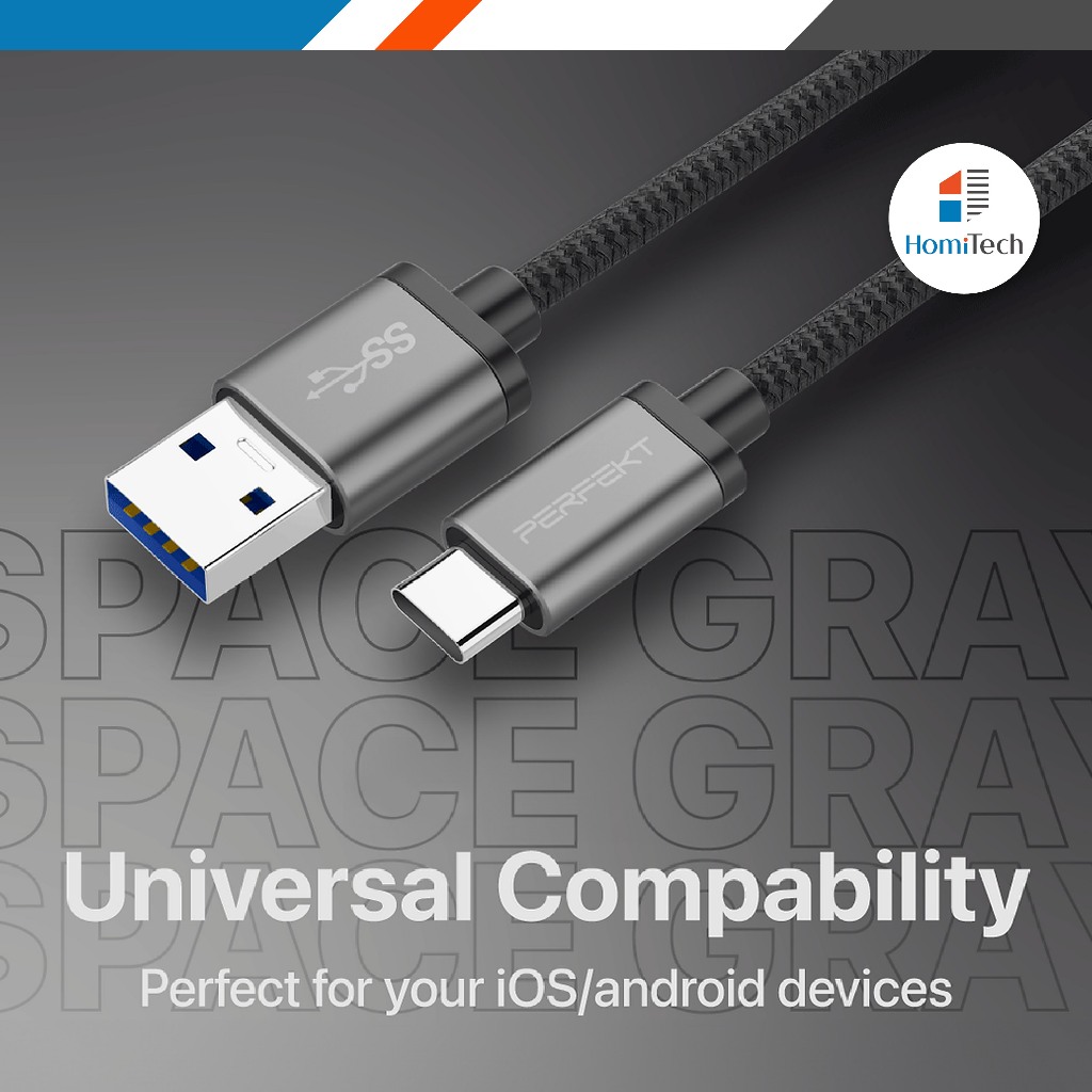 [ สายแข็งแรง ชาร์ตไว ] Perfekt Premium USB 3.0 A to Type C Data Cable 1 ...