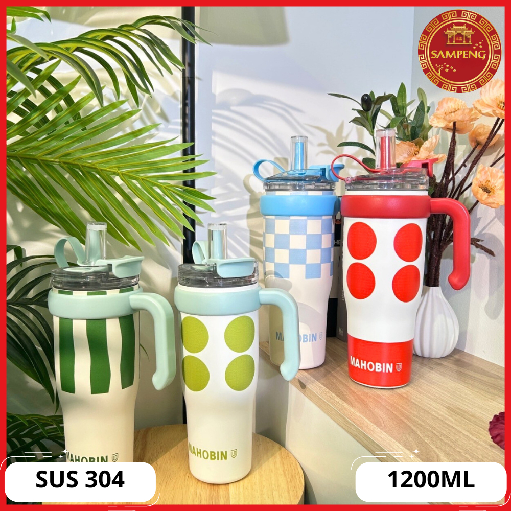 MAHOBIN แก้วน้ำ แก้วเก็บความเย็น-ความร้อน แก้วน้ำแบบมีหูจับพร้อมหลอดขนาด 40 Oz/1200ml | Shopee ...