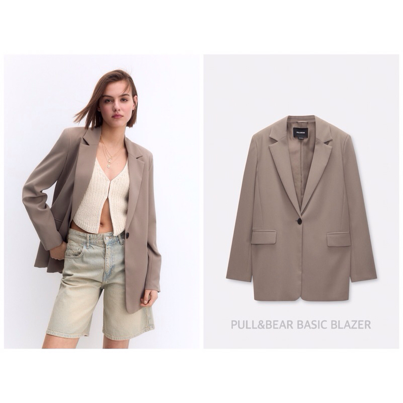 PULL&BEAR เสื้อเบลเซอร์ เสื้อสูท คอปก คอยาว BASIC BLAZER | Shopee Thailand