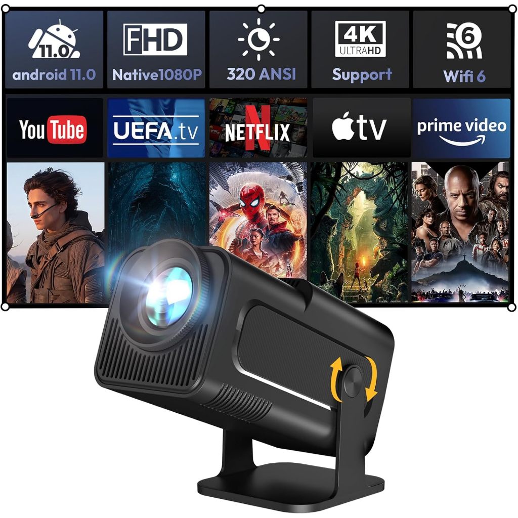 โปรเจคเตอร์ 4k ปรับมุมได้ 180 องศา เชื่อมต่อ wifi HDMI mini projector android projector พกพา ...