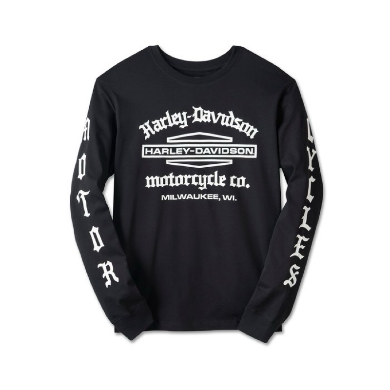 เสื้อยืดแขนยาว Men's Old English Stacked Bar & Shield Tee - Harley ...