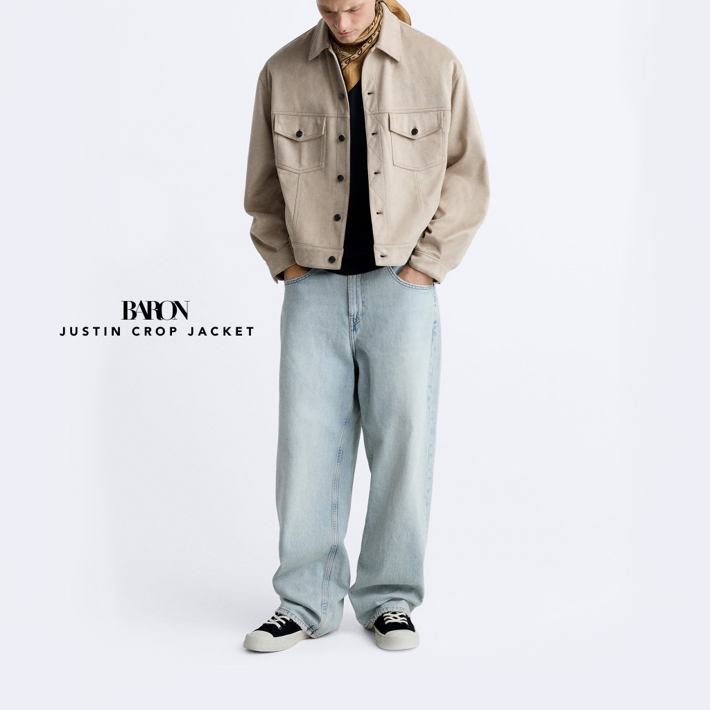 BARON "JUSTIN" Premium Suede crop jacket เสื้อแจ็กเก็ตครอปหนังกำมะหยี่พ ...