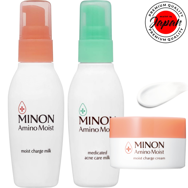 Minon Amino Moist [Moist Charge Milk 100g/ Medicated Acne Care Milk 100g/Moist Charge Cream 40g ...