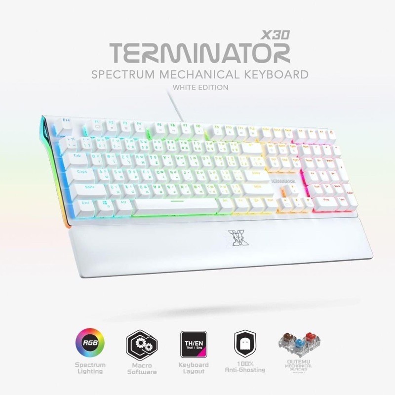 NUBWO X30 TERMINATOR WHITE MECHANICAL GAMING KEYBOARD สเปคตรัม🌈 ...