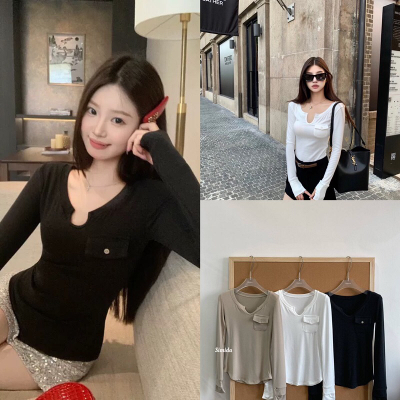 เสื้อคอวีแขนยาวรุ่น 3914 TAG SIMIDA | Shopee Thailand