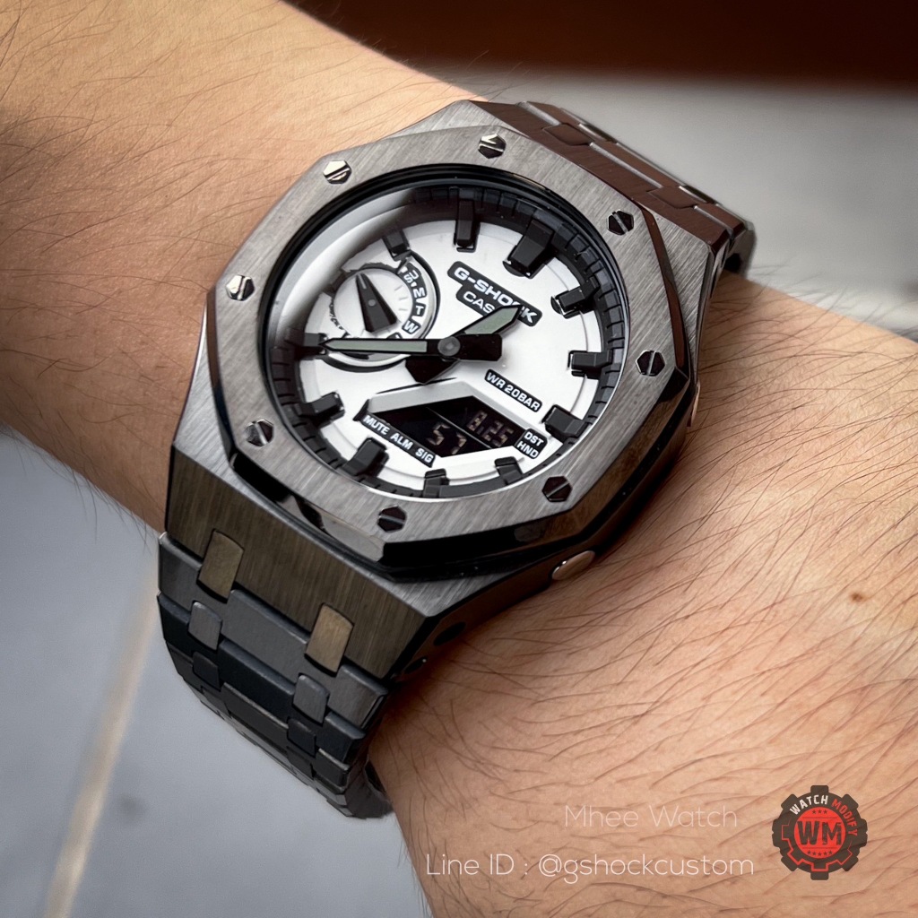 GSHOCK Casioak Gun Metal Full Stainless Steel Special White Manga Dial ...