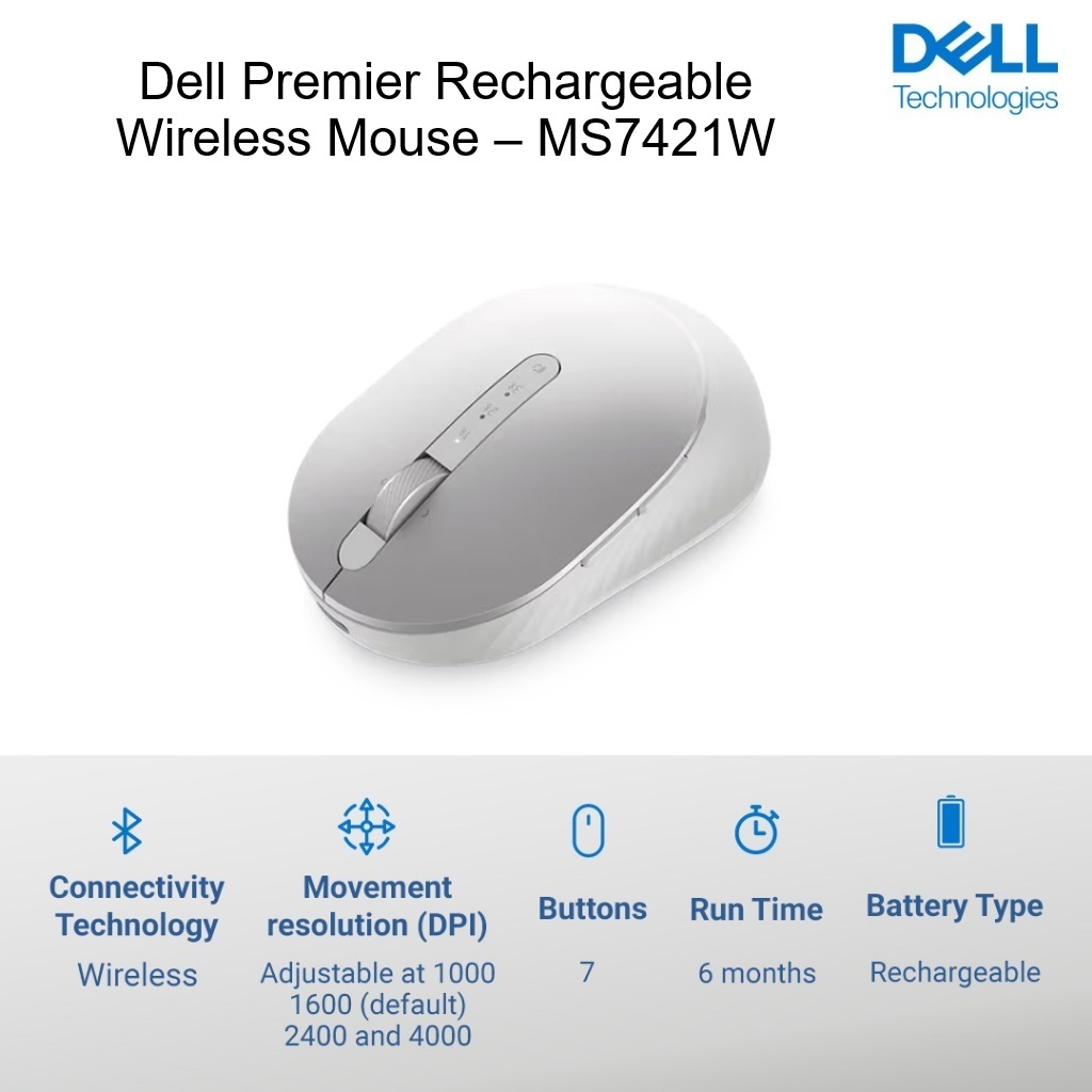 Dell Premier Rechargeable Wireless Mouse Platinum Silver – MS7421W รับ ...