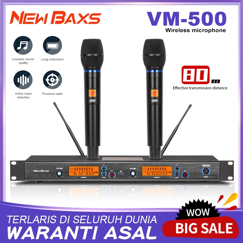 NEW BAXS VM500 ไมโครโฟนมือถือไร้สายแบบมืออาชีพ UHF ปรับได้ ไมโครโฟน การแสดงร้องเพลง ความบันเทิง ...