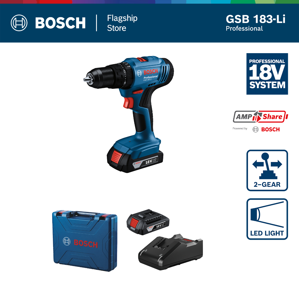BOSCH สว่านกระแทกไร้สาย 18V GSB 183 LI (พร้อมแบต 1 ก้อน และ ที่ชาร์จ ...